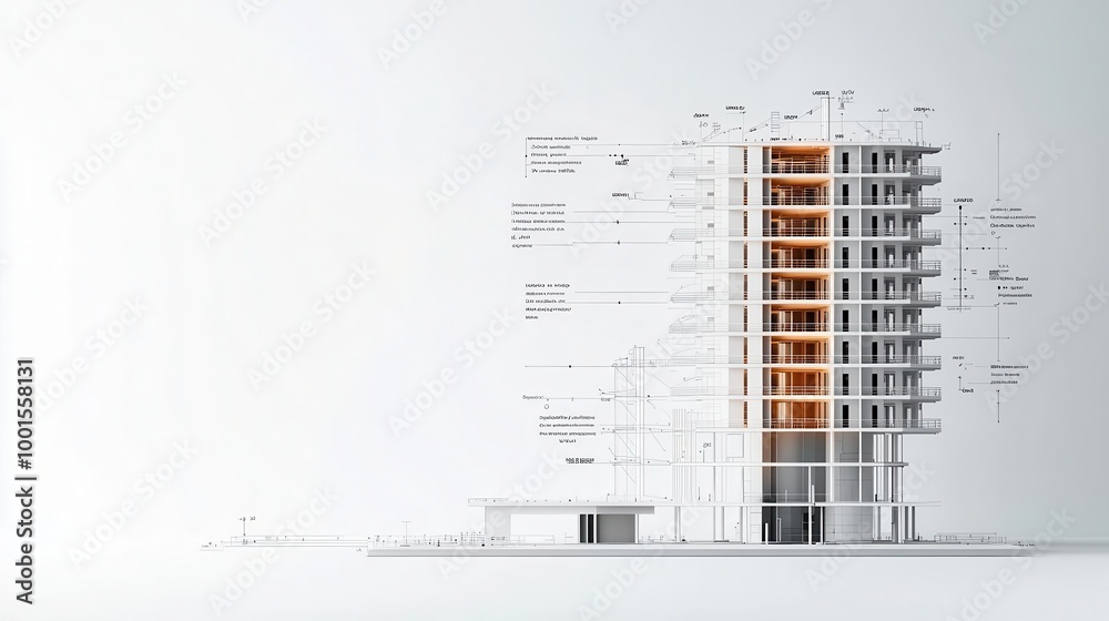 Structural diagram of a skyscraper under wind and seismic loads, civil ...