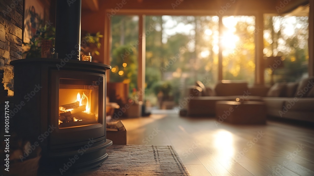 cozy warm home interior of a chic country house with an open plan wood ...