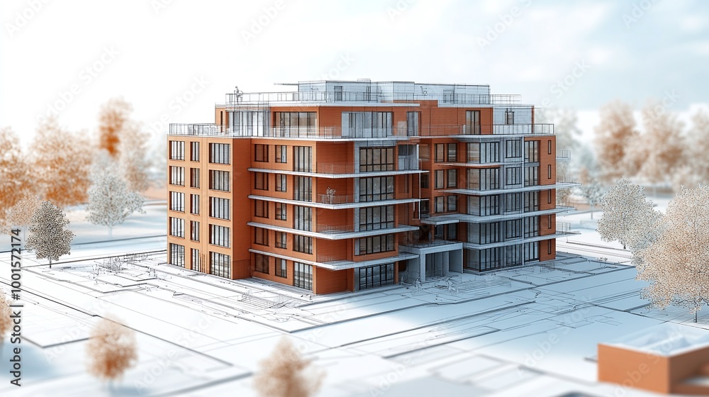 architectural blueprint of an apartment building project plan ...