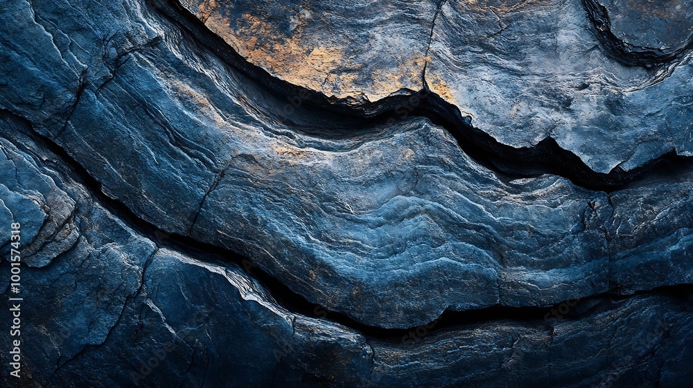 richly detailed rock with blue variants stone full of curves and smooth ...