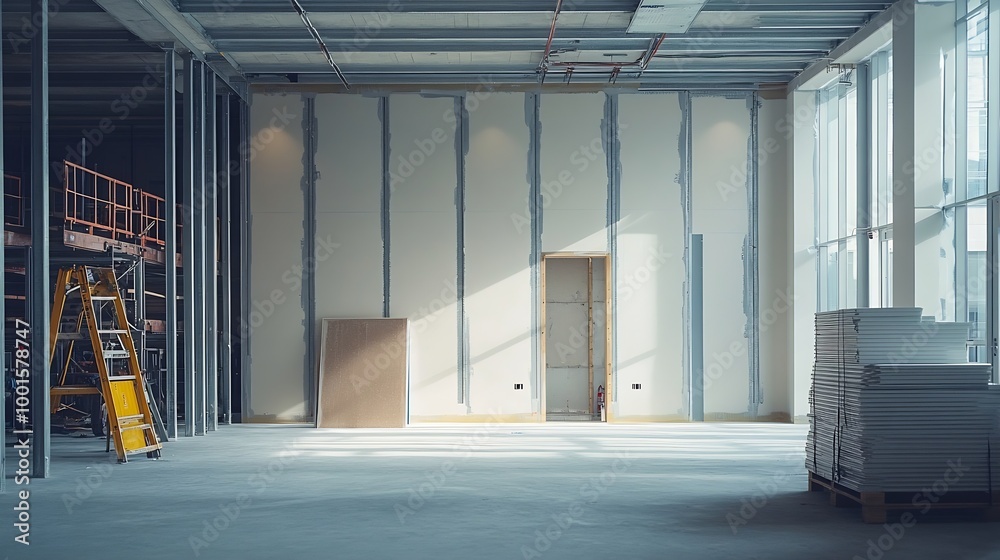 Construction of drywall walls in the building It is a new wall ...