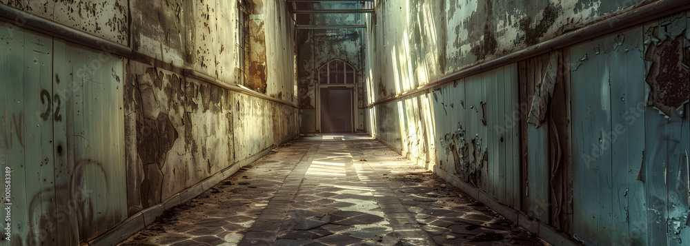 creepy abandoned asylum hallway. A disturbing image of an abandoned ...