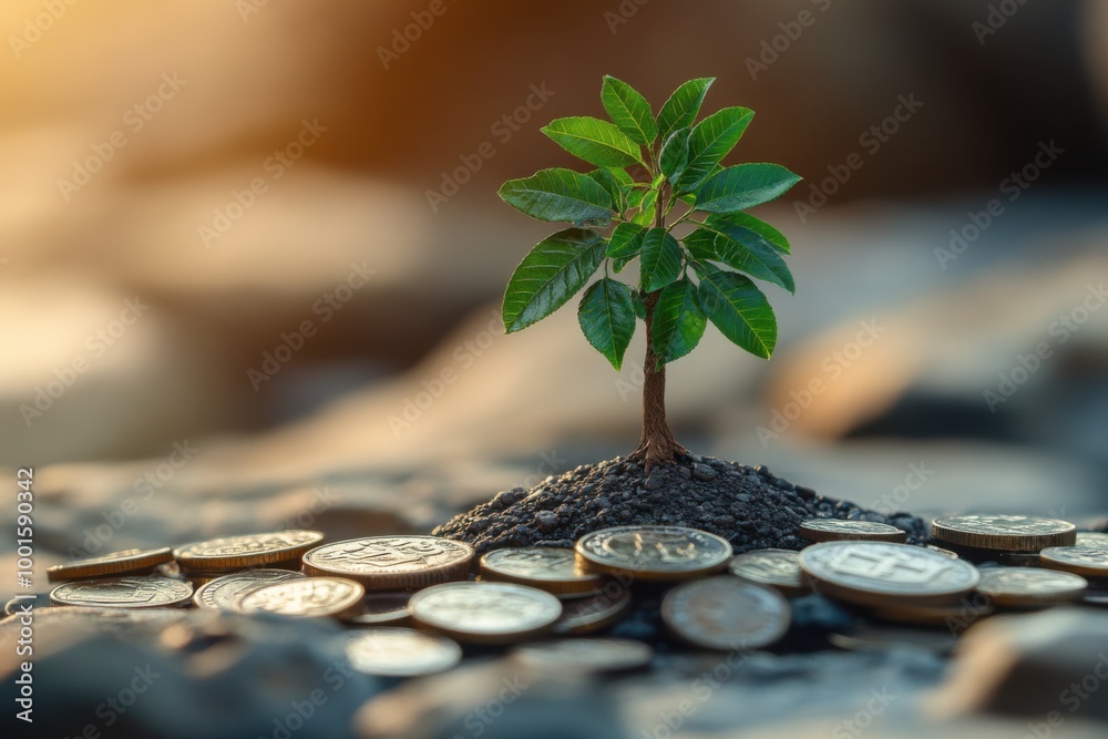 Plant a tree on coin pile with business ideas for finance, saving and ...