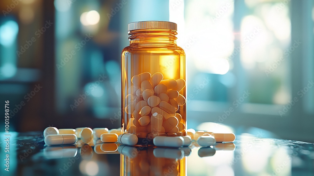 prescription opioids addiction and overdose concept with a pill bottle ...