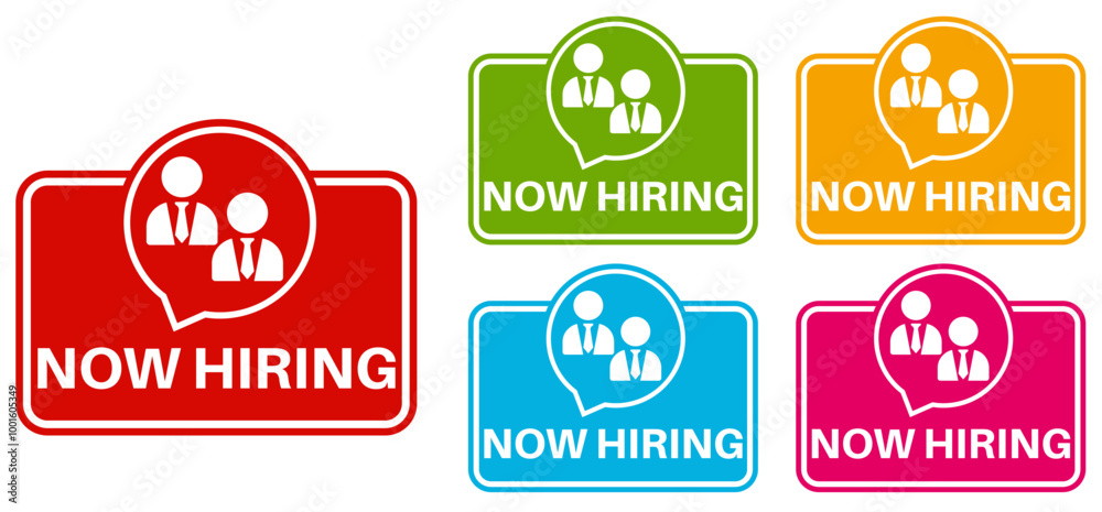 set vector now hiring sign icon. Job vacancy badges symbol recruitment ...
