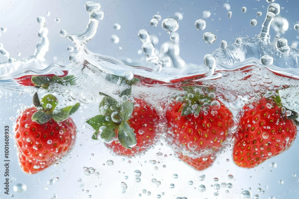 Fresh, Red Strawberries, Submerged and Floating in Water with Splashing, Sparkling Bubbles Stock ...