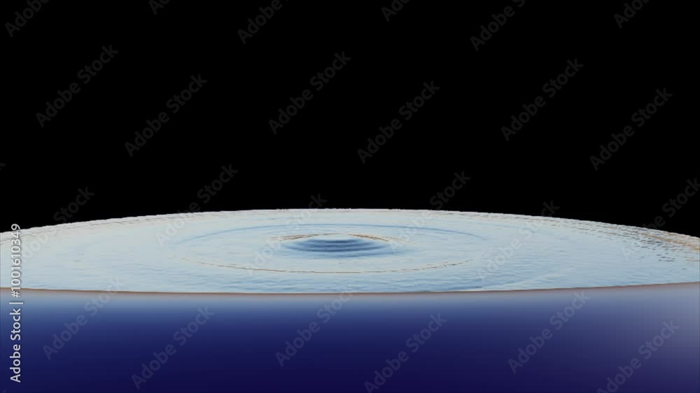 Falling drop of water into a pool with splash wave and ripples 3d ...