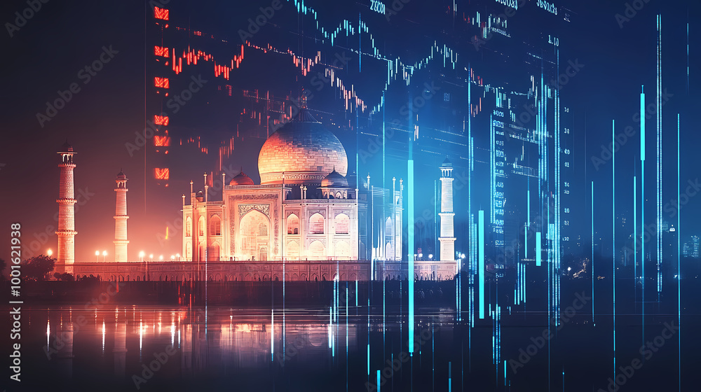 India business skyline with stock exchange trading chart double ...