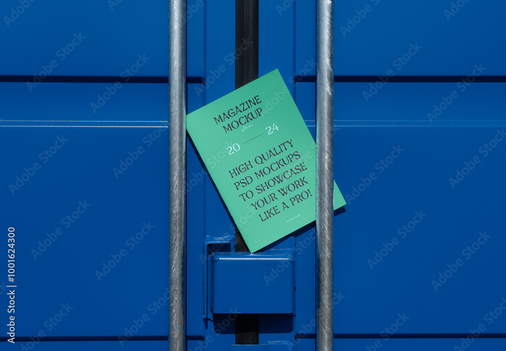 Soft Cover Magazine on the Blue Container Mockup Stock Template | Adobe ...