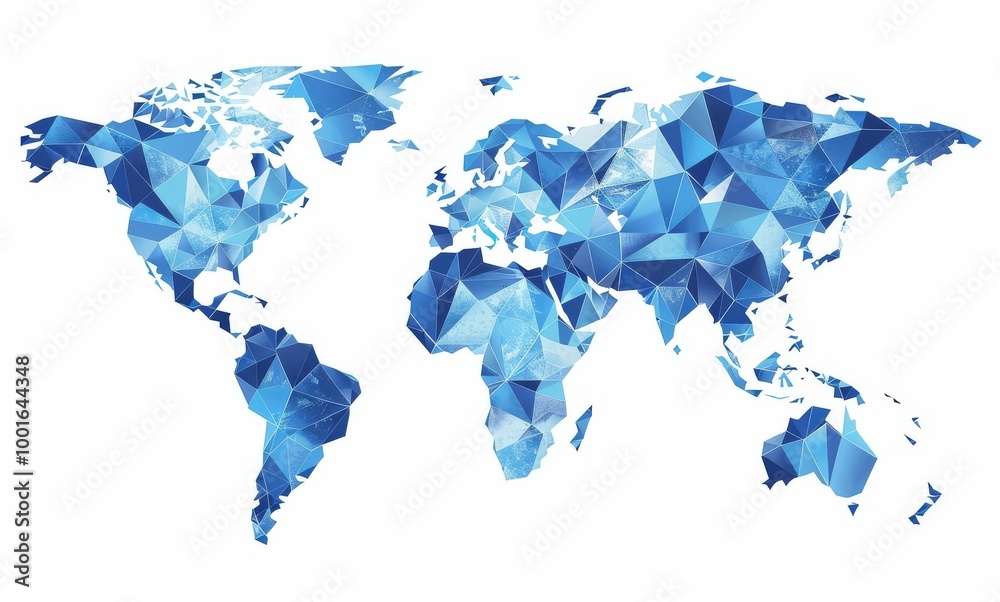 Vector illustration of a world map made from blue triangles on a white ...