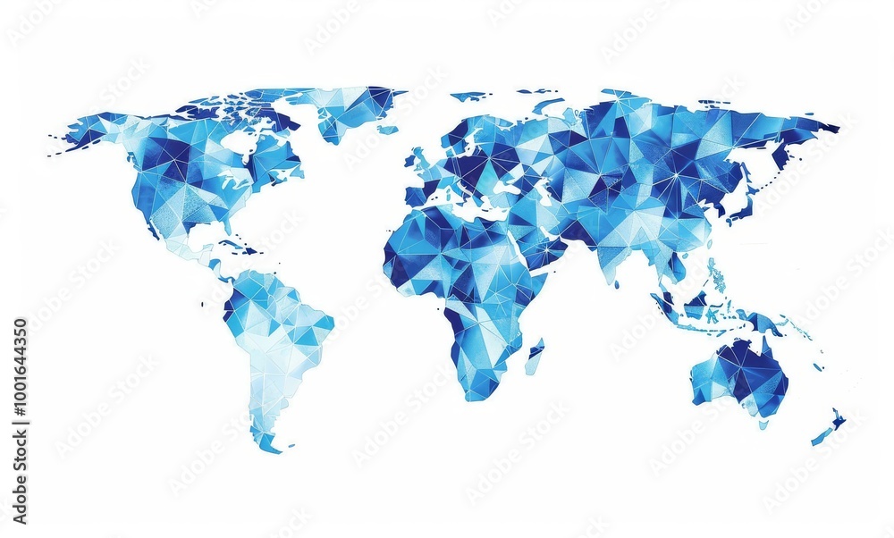 Vector illustration of a world map made from blue triangles on a white ...