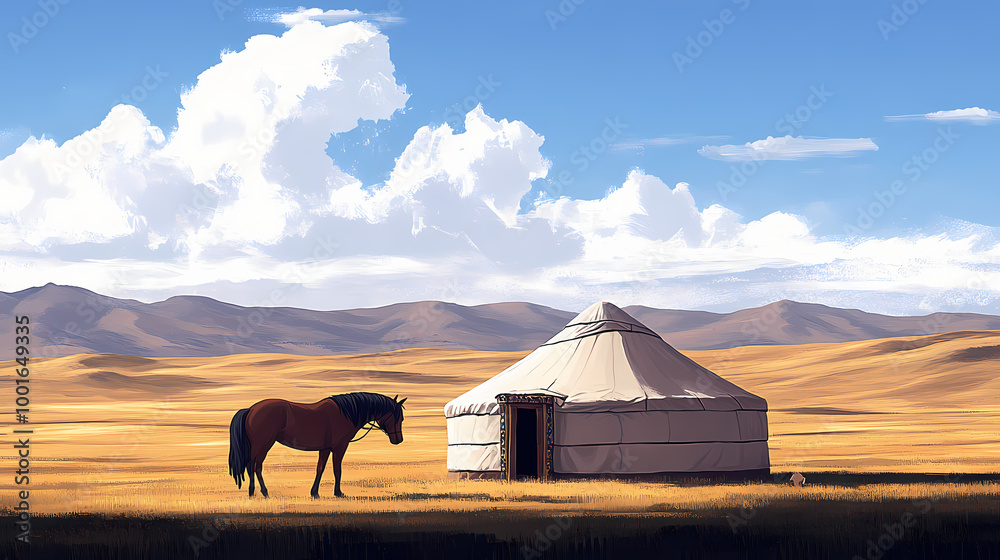 Traditional mongolian ger on vast steppes traditional mongolian ger ...