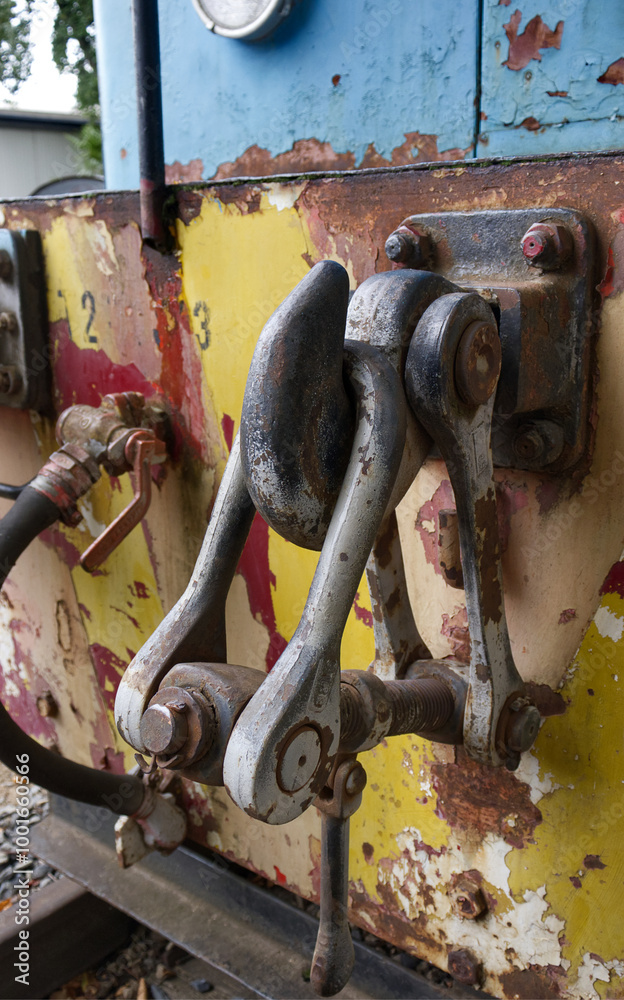 Detail of the front attachment of the train. Technological elements on ...