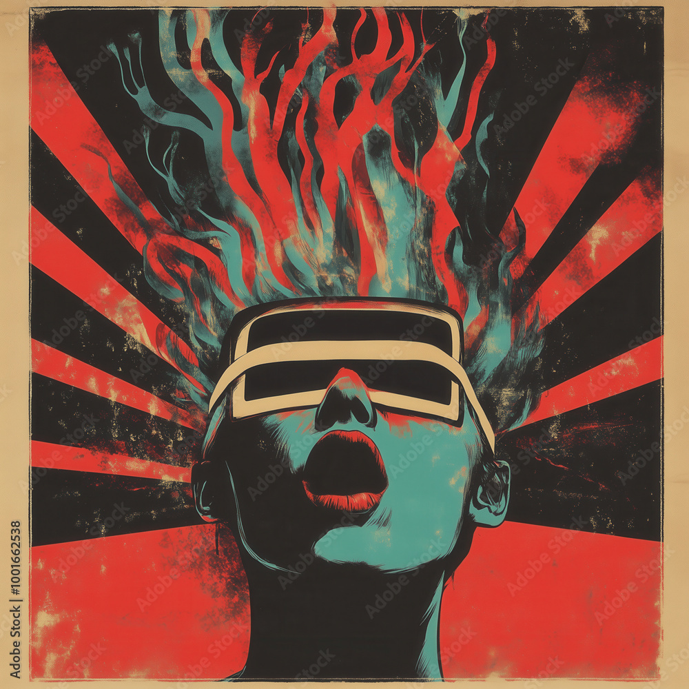 Surreal digital art of a figure wearing a VR headset representing ...