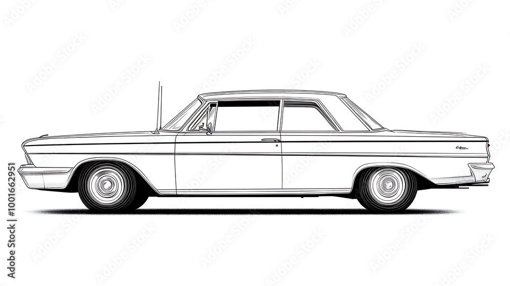 Classic 1960s American Muscle Car Side View Line Drawing Stock ...