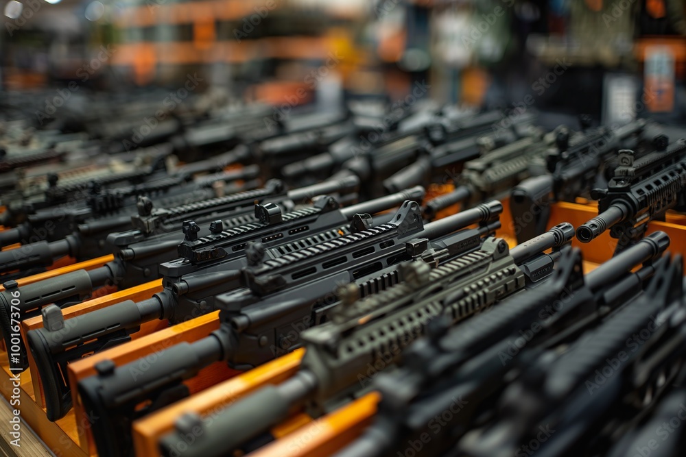 Global arms market thrives with a diverse display of firearms in a ...