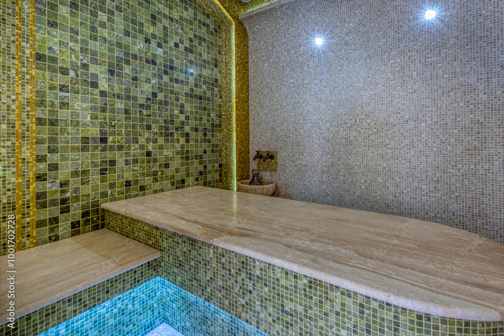 Magnificent interior design of the Turkish bath hamam. Finishing with ...