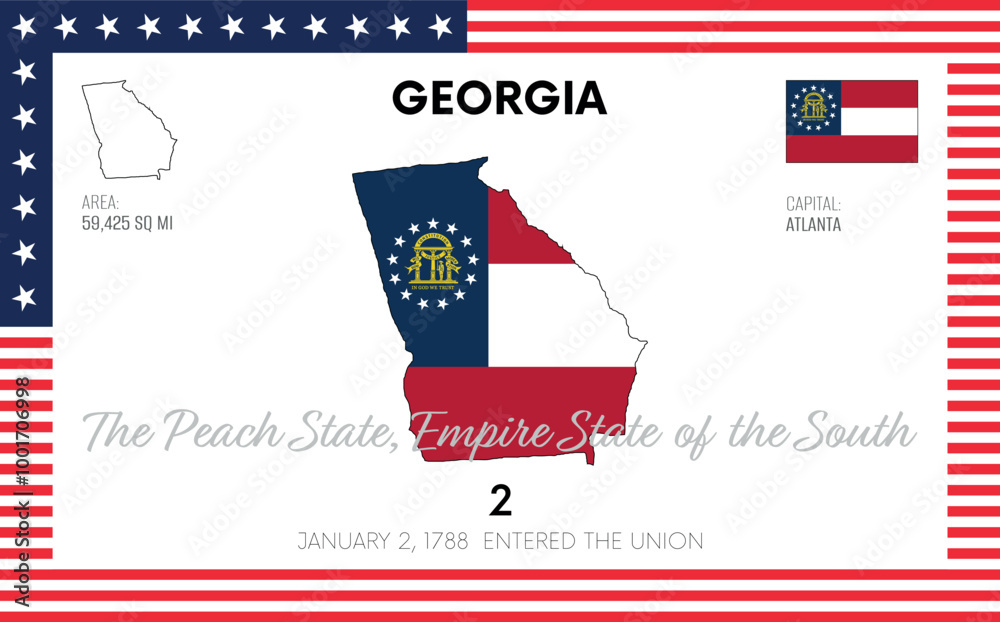 Vector poster background of the US state of Georgia, with name, map ...