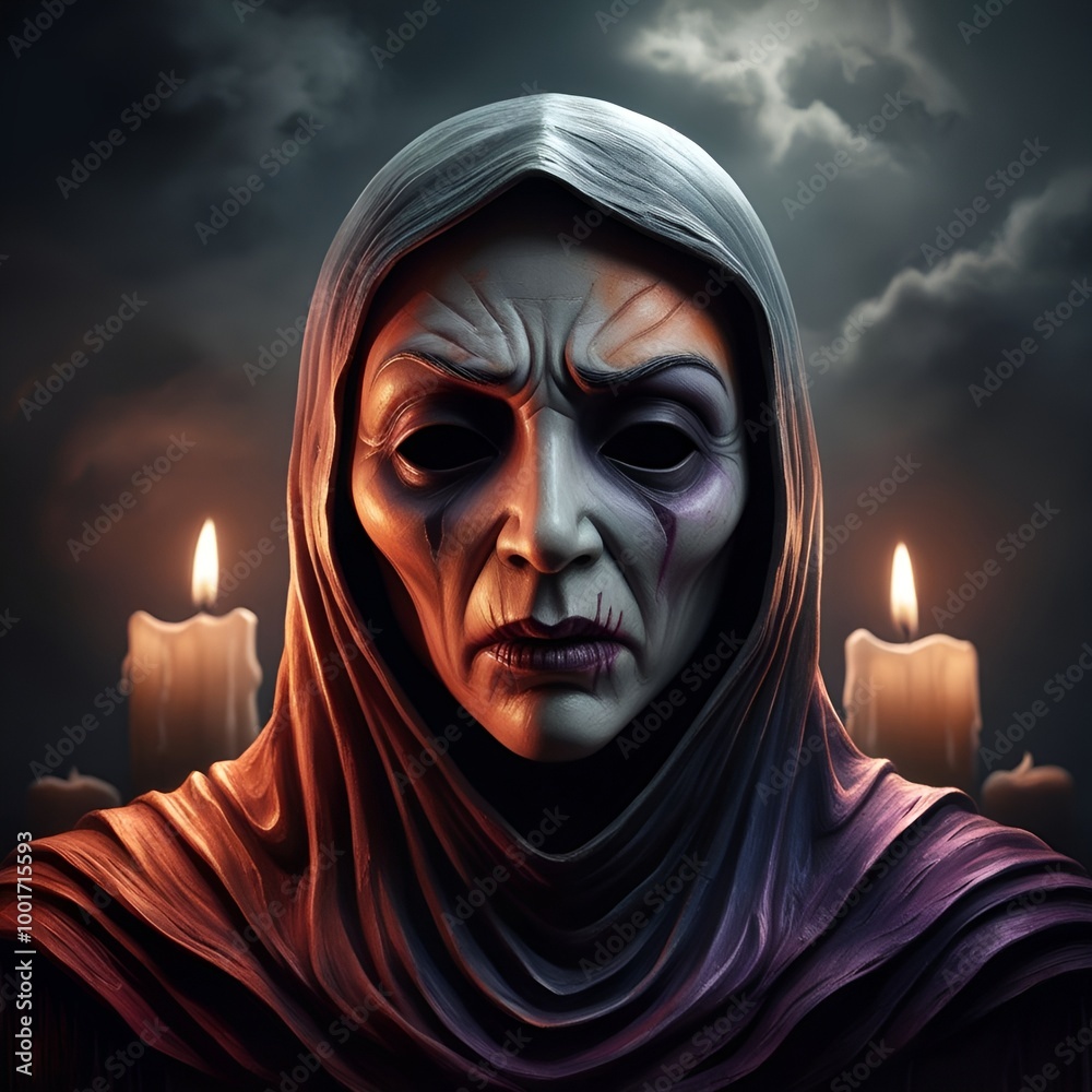 scarred and scary dead woman's head of despair and loneliness in her ...