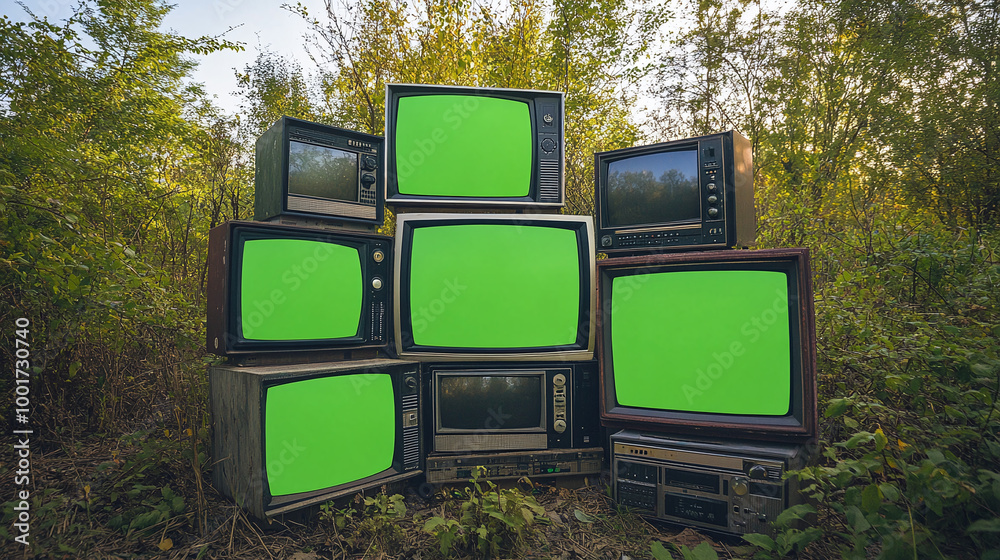 stacks of old classical tv green screen monitors outdoors stack of old ...