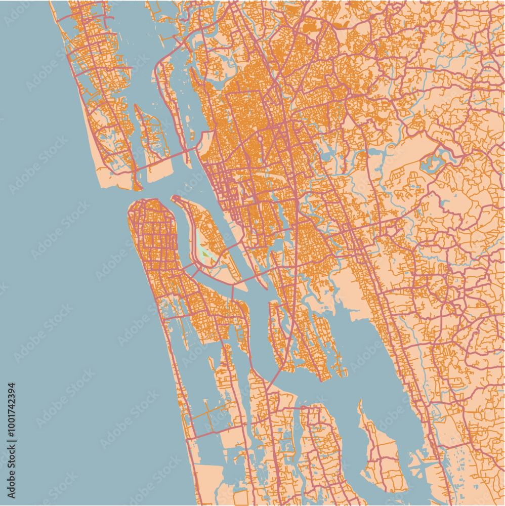 Map of Kochi (Cochin) in India in a sandy theme. Contains layered ...