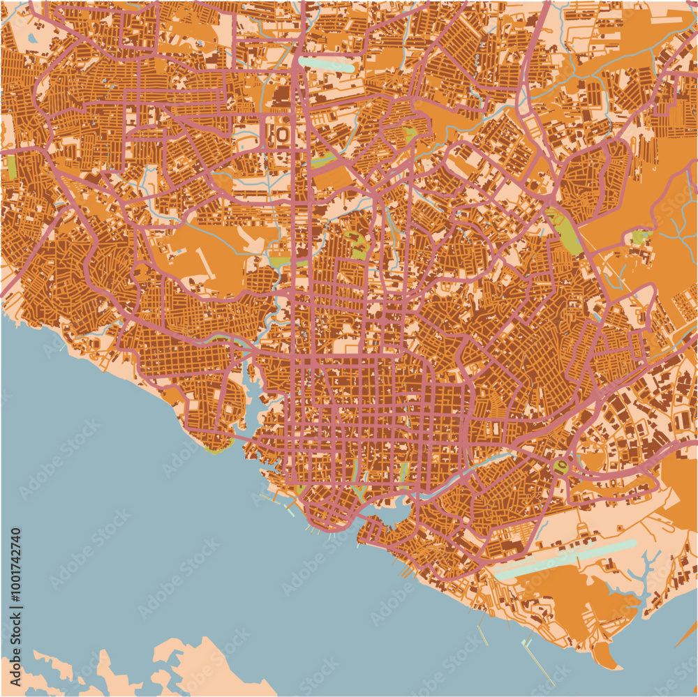 Map of Manaus in Brazil in a sandy theme. Contains layered vector with ...