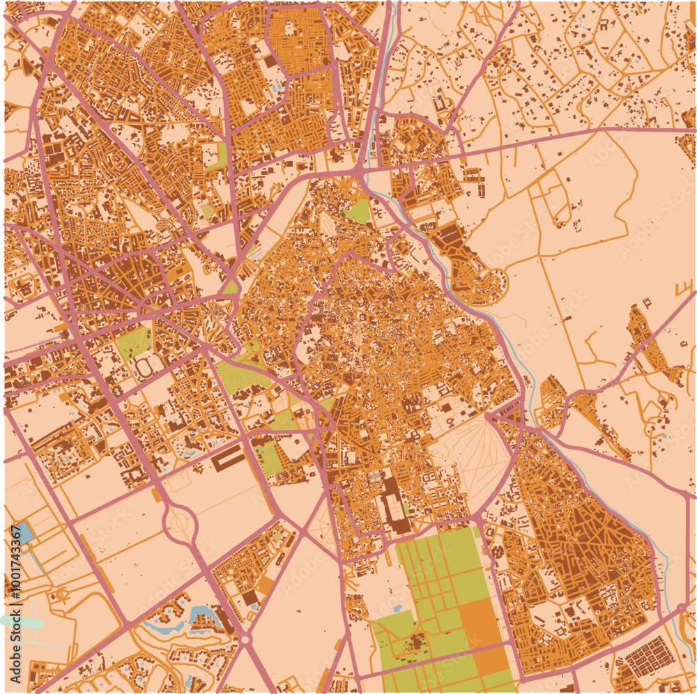 Map of Marrakesh in Morocco in a sandy theme. Contains layered vector ...