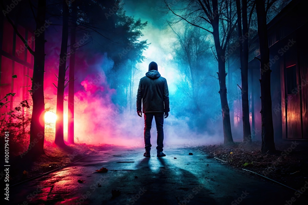 Eerie shadowy silhouette lurking in a dark and gloomy environment ...