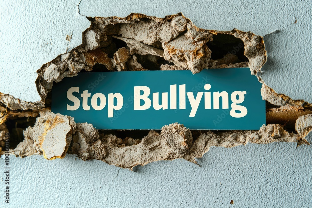 Anti bullying action: text stop bullying, call to end harmful behavior ...
