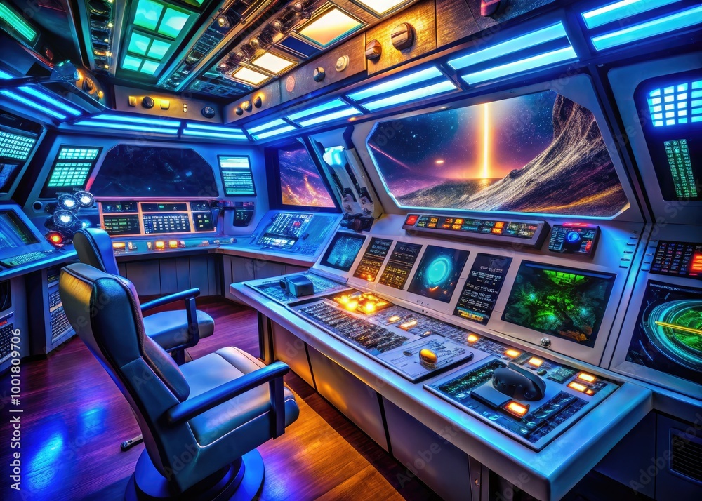 Futuristic Spaceship Console with Control Panels, Screens, and High ...