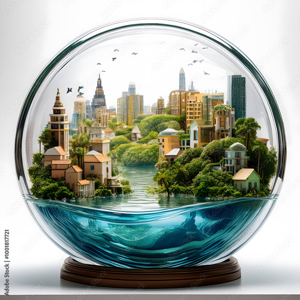 Crystal Ball Foreseeing the Future of Nature: City Flooded with Water ...