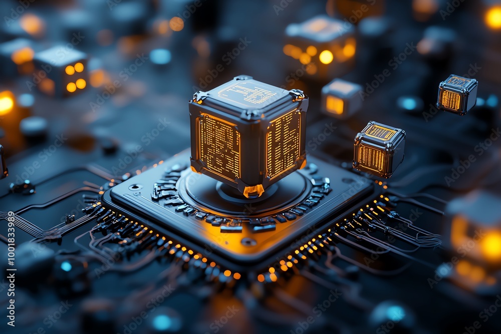 3D digital world of programming, where lines of code are transformed ...