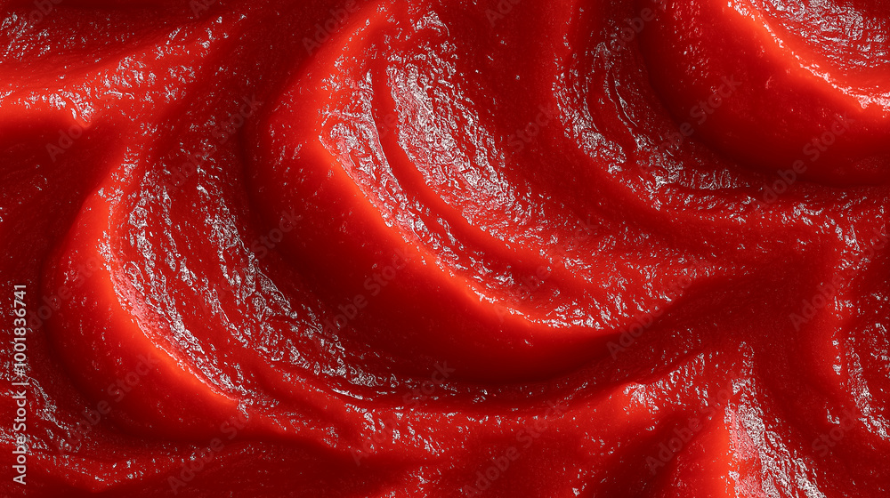 a close-up, top-down view, texture background of tomato puree filling ...