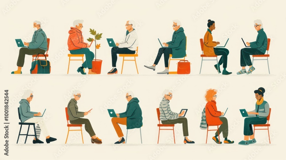 Seniors in the digital Illustrate the elderly seamlessly integrating ...