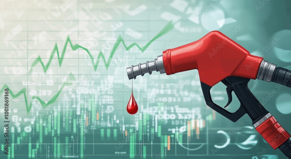 gasoline petroleum fuel nozzle with blurred background of oil price ...