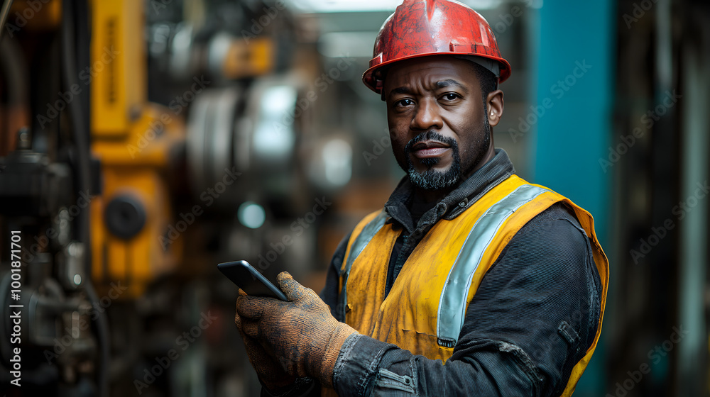 Factory operations manager of African descent maintaining strict safety ...