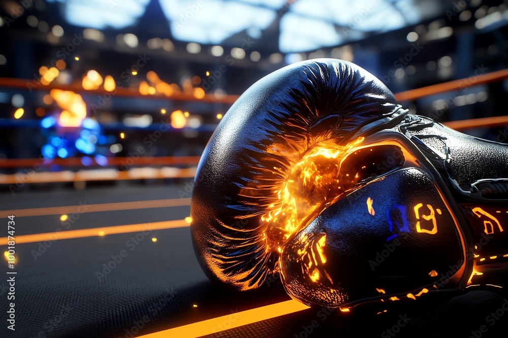 Fantasy boxing ring, where fighters use elemental powers like fire and ...
