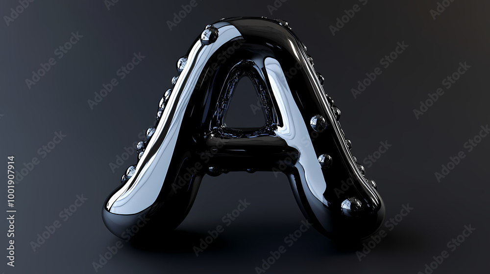 Reflective liquid metal letter a in with a glossy finish and fluid ...