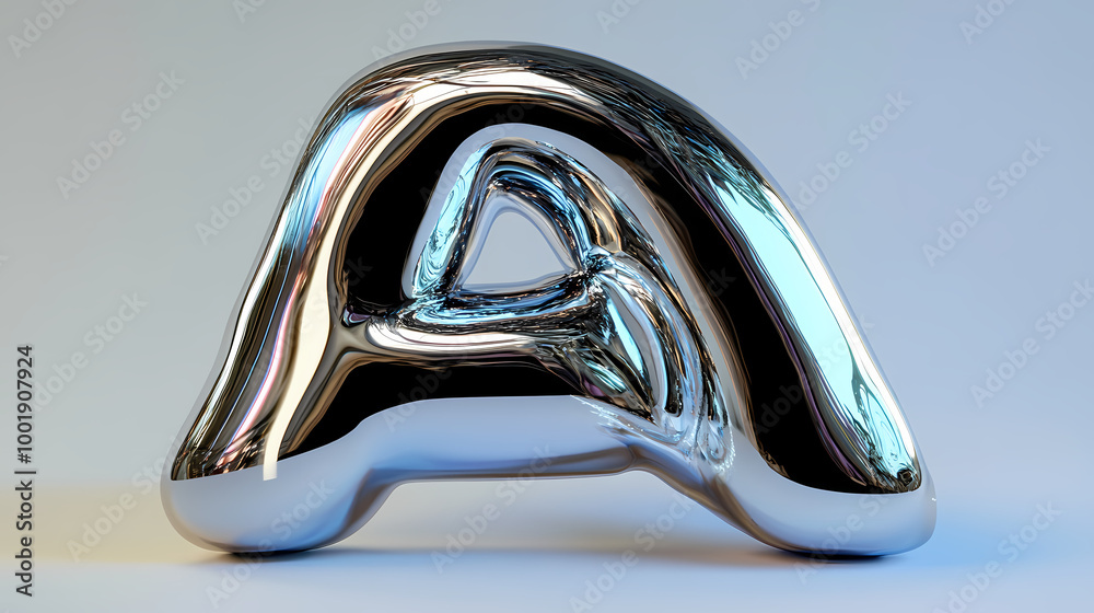 Reflective liquid metal letter a in with a glossy finish and fluid ...