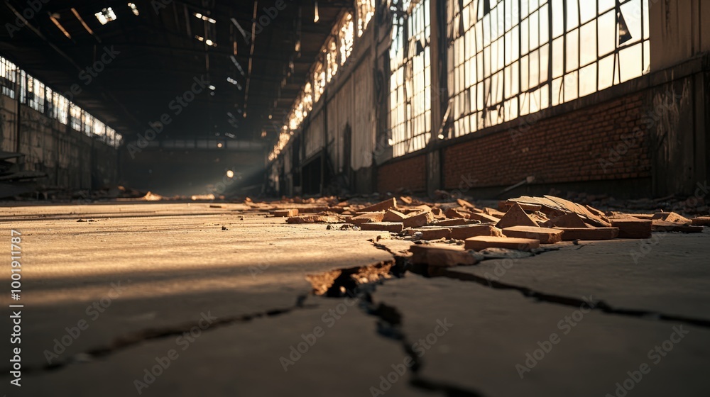 A devastated building with large cracks along its exterior shows signs ...