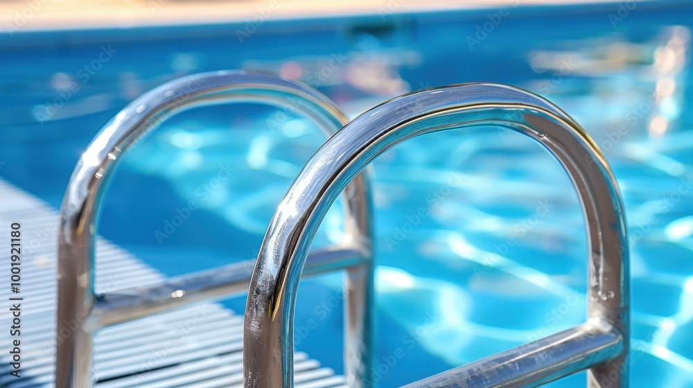 Pool Ladder: Designed with metal rungs securely fastened to the pool's ...