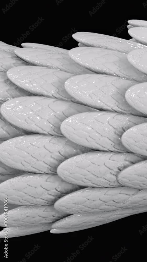 Black and white abstract animation of 3d glossy snake or dragon scales ...