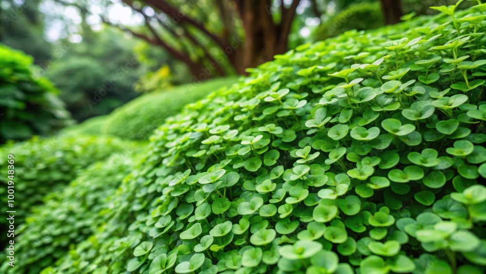 Beautiful green Dichondra repens grass in a lush garden setting, green ...