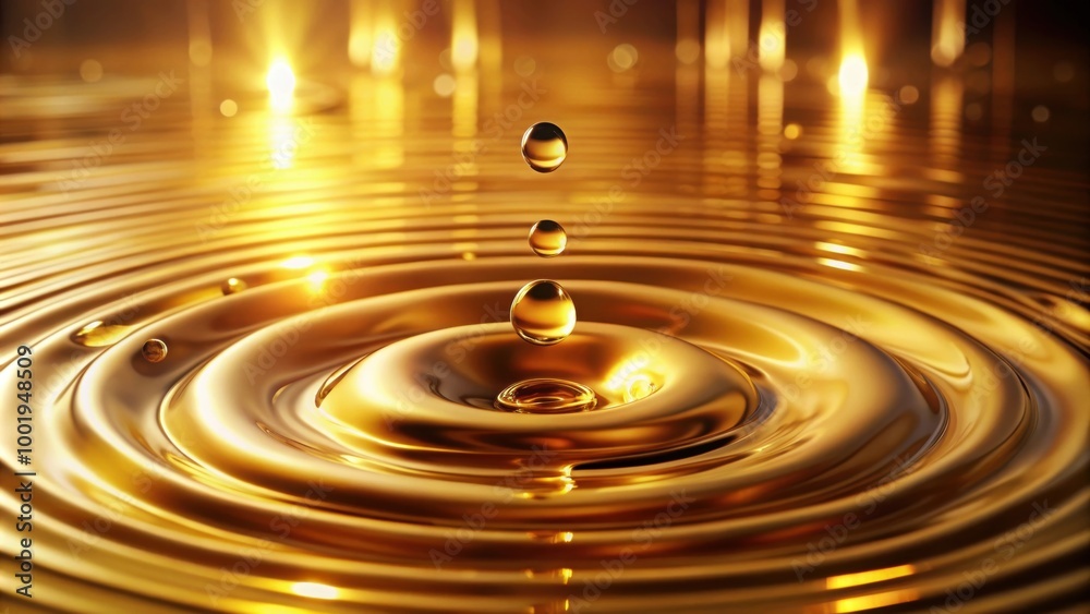 Golden droplets of pure energy creating ripples in a sparkling gold ...