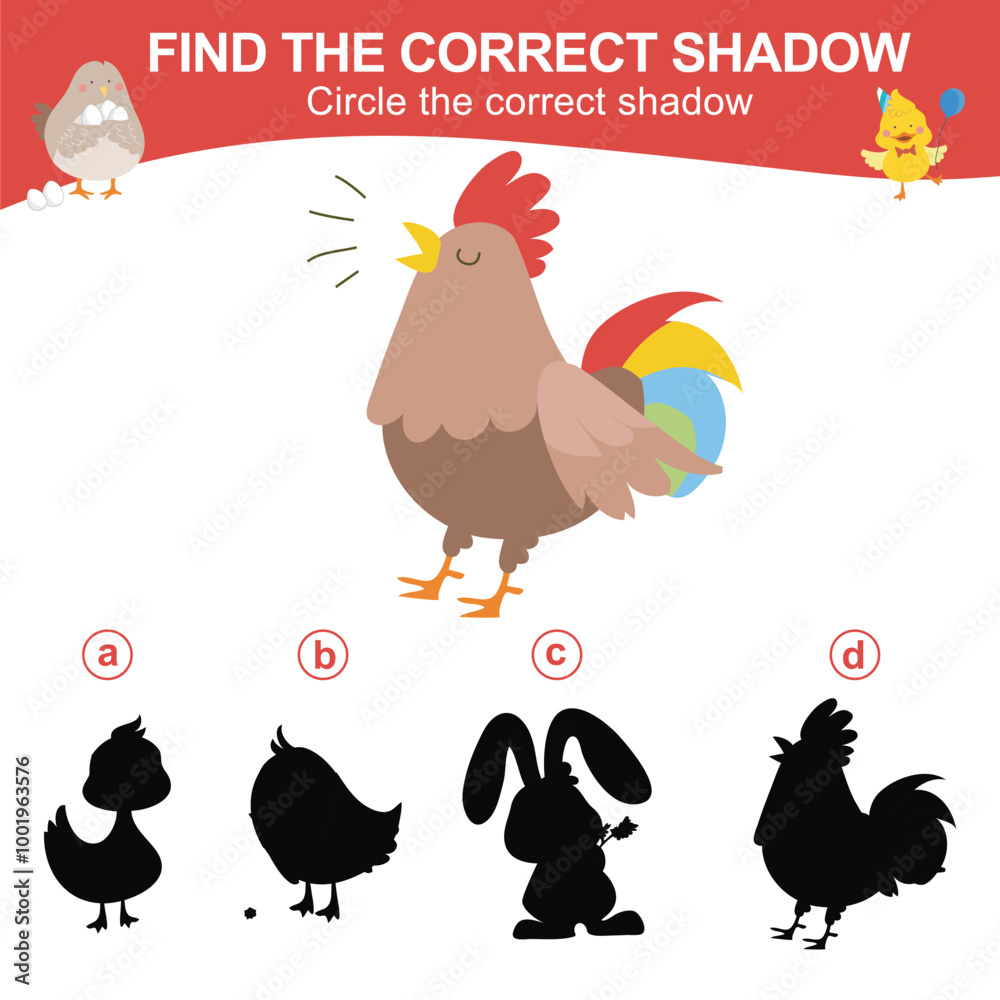 Matching shadow game for children. Find the correct shadow. Circle the ...