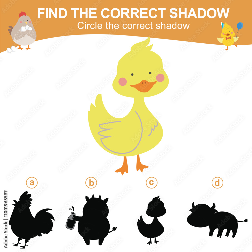 Matching shadow game for children. Find the correct shadow. Circle the ...