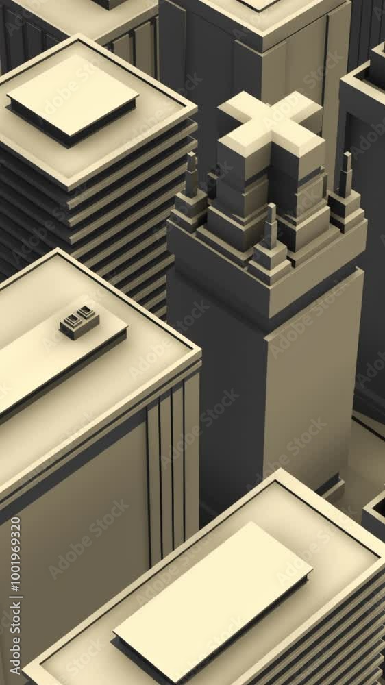 Abstract animation of 3d architectural scale model of big modern city ...