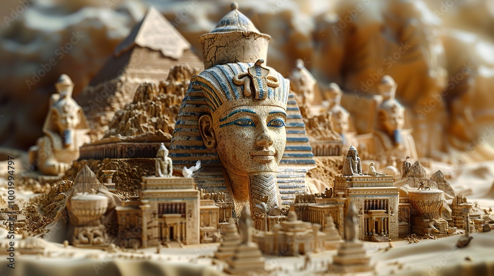 Sand Sculpture of Ancient Egyptian City with Sphinx and Pyramids Stock ...