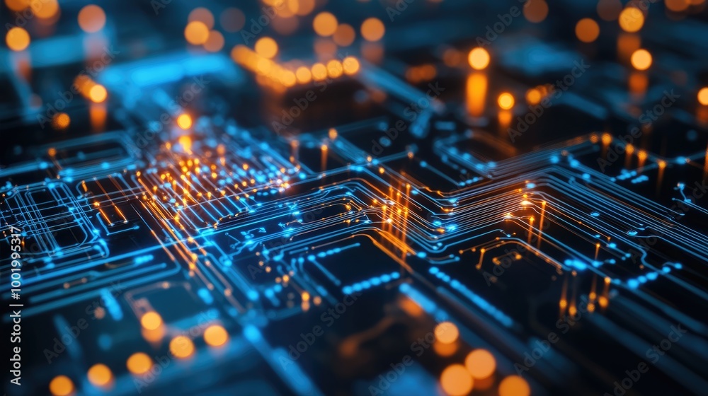 Circuit board design with nodes and connections, showcasing the ...