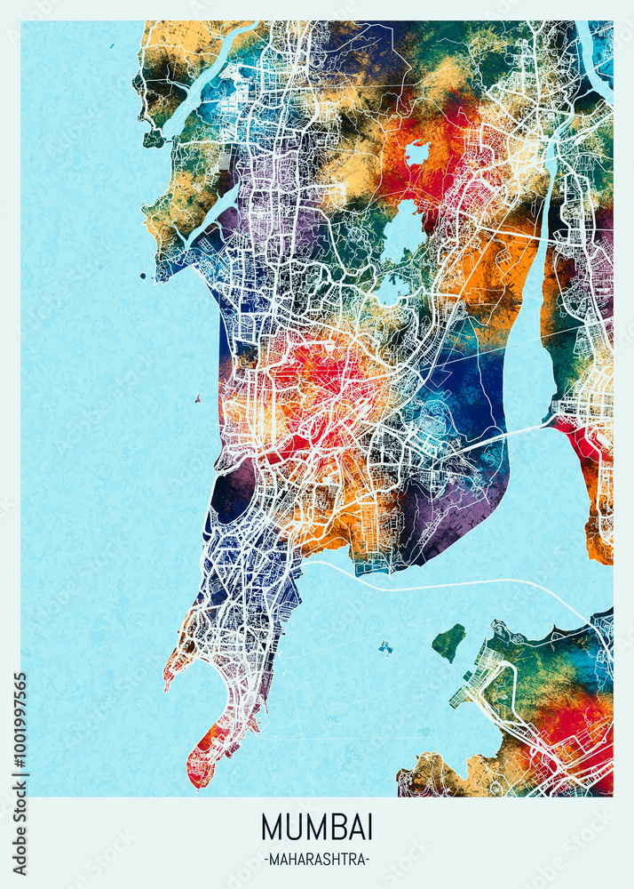 Mumbai Maharashtra Map, downtown printable Landmarks landscape print ...